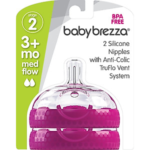 Baby Brezza Baby Bottle Replacement Parts - 2 Pack of BPA Free Replacement Tops - Medium Flow Nipple - Pink
