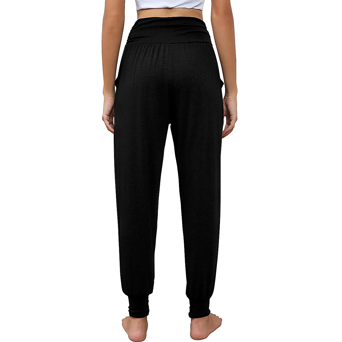 Locoowai 2 Pack Women's Yoga Joggers, Cozy Sweatpants with Pockets Casual Loose Comfy High Waisted Lounge Pants (Black, Dark Gray,Large)