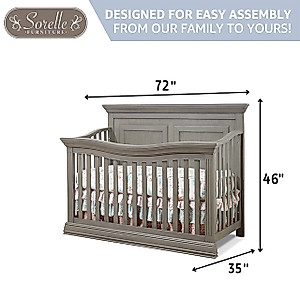 Sorelle Furniture Paxton Crib, Classic 4-In-1 Convertible Crib, Made of Wood, Non-Toxic Finish, Wooden Baby Bed, Toddler Bed, Child’s Daybed and Full-Size Bed, Nursery Furniture - Heritage Grey