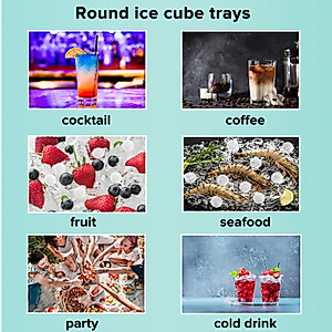 longzon Mini Round Ice Cube Tray with Lid and Bin, 2 pack Silicone Ice Cube Trays for Freezer,Circle Ice Mold,Ice Trays for Freezer Making 100pcs 20mm Sphere Ice Balls Chilling Cocktail Whiskey Coffee