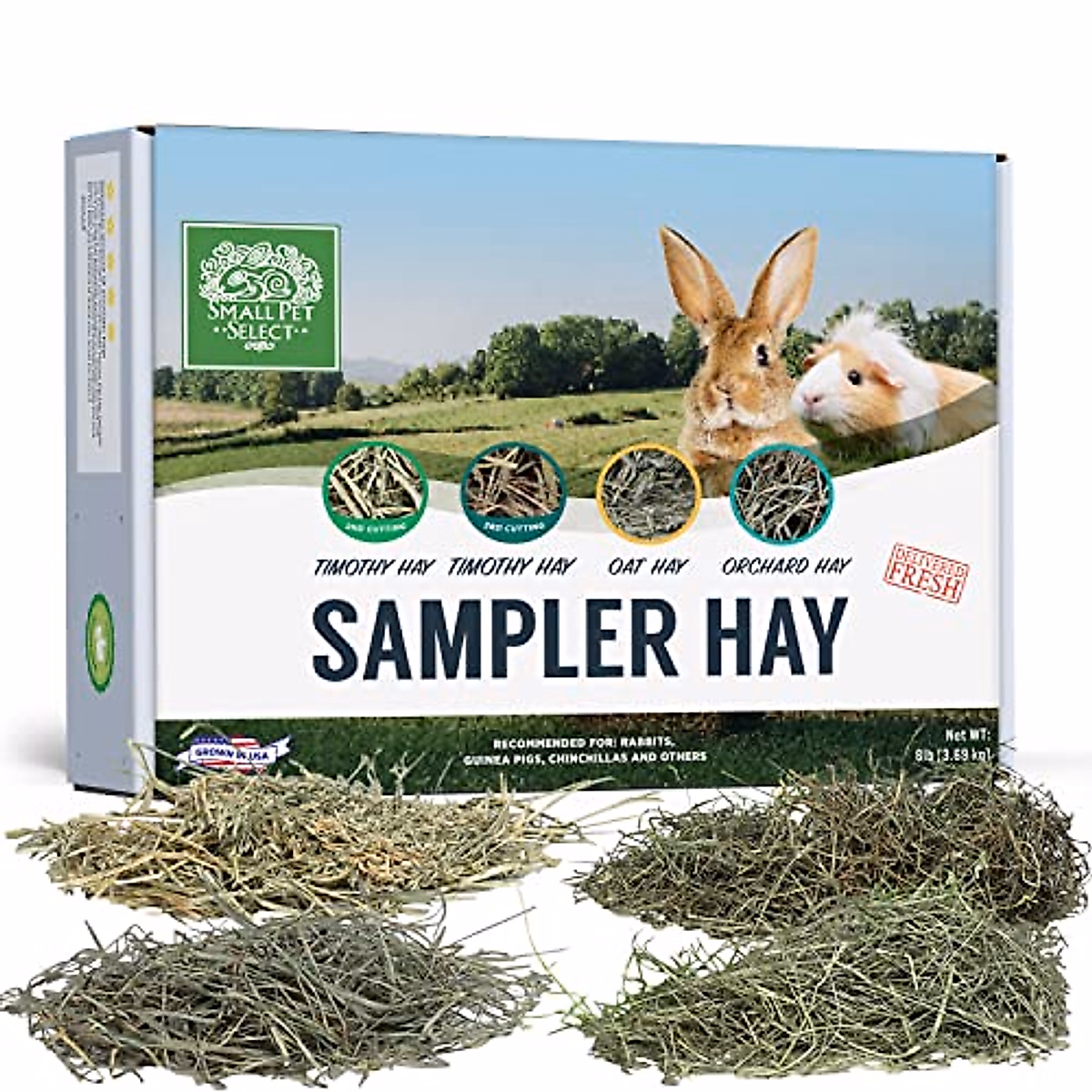Small Pet Select-Sampler Box, 2ND Cutting, 3RD Cutting Timothy Hay, Oat Hay, & Orchard Hay