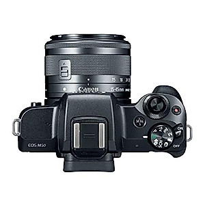 Canon EOS M50 15-45mm Mirrorless Digital Camera (Black) with Canon EOS Camera Gadget Bag, 64GB SD Card, Flexible 12" Spider Tripod, and Battery & Charger Pack Bundle (5 Items) (Renewed)