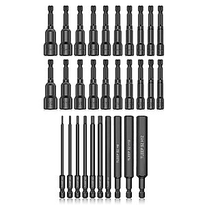 TLEEP 20 x Magnetic Power Nut Driver Set for Impact Drill, Extended 1/4" Hex Head Drill Bit Set SAE & Metric, 10 x 1/4 Inch Hex Head Allen Wrench Drill Bits Long 100MM, Metric 1.5mm to 12mm