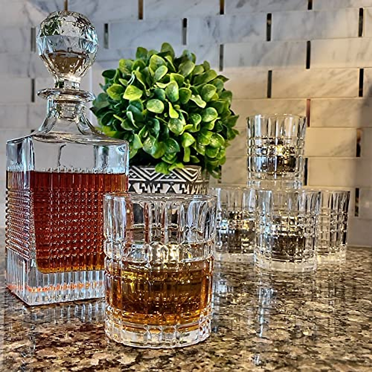 Nou Living Crystal Whiskey Decanter Set with Glasses – Whisky Decanter & Glass Set of 6 – Whiskey Decanter Sets for Men – 11 Pc Whiskey Gift Set - Crystal Liquor Decanters for Alcohol, Bourbon