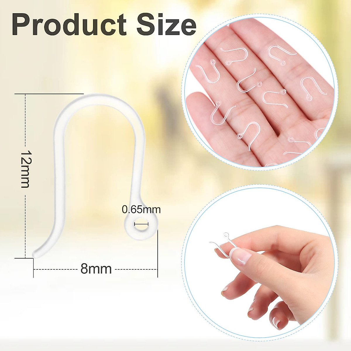 200Pcs 0.65mm Plastic Earring Hook Clear Ear Wire Hooks Safety Earring Fish Hooks Findings Components for Women Girls DIY Jewelry Making