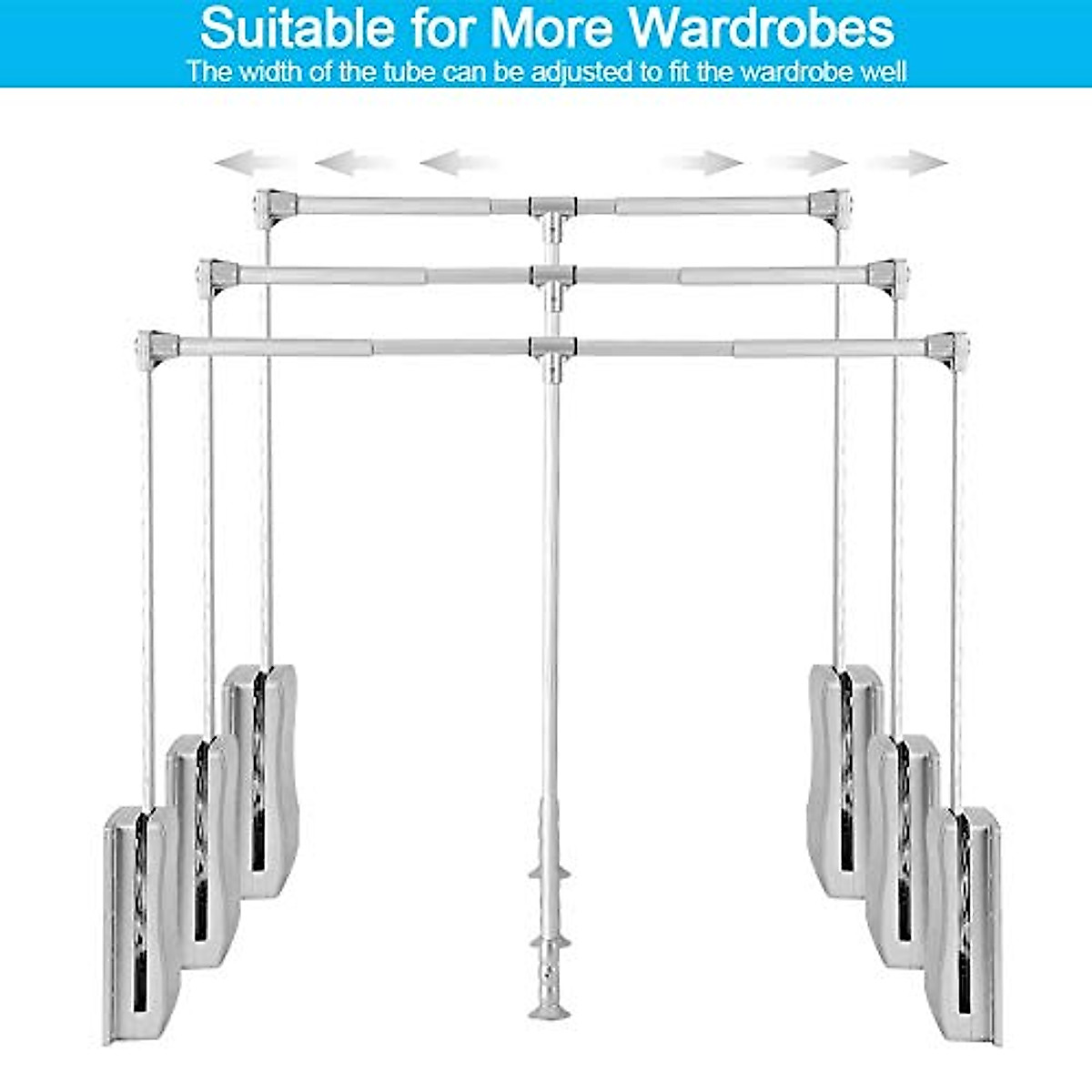 Pull Down Closet Rod Wardrobe Clothes Hanger Rail Lift Closet System Storage Organizer Soft Close Aluminium Garment Hanging Rack for Soft Return Space Saving (Adjustable Width 23.62-33.86inch)