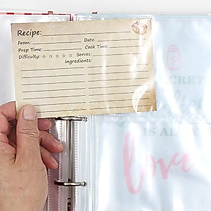 Recipe Binder Book Organizer Keeper Kit 50 PCS Recipe Cards 10 Dividers 50 Plastic Sleeves 3 Ring 8.5 X 9.5 inch Gifts