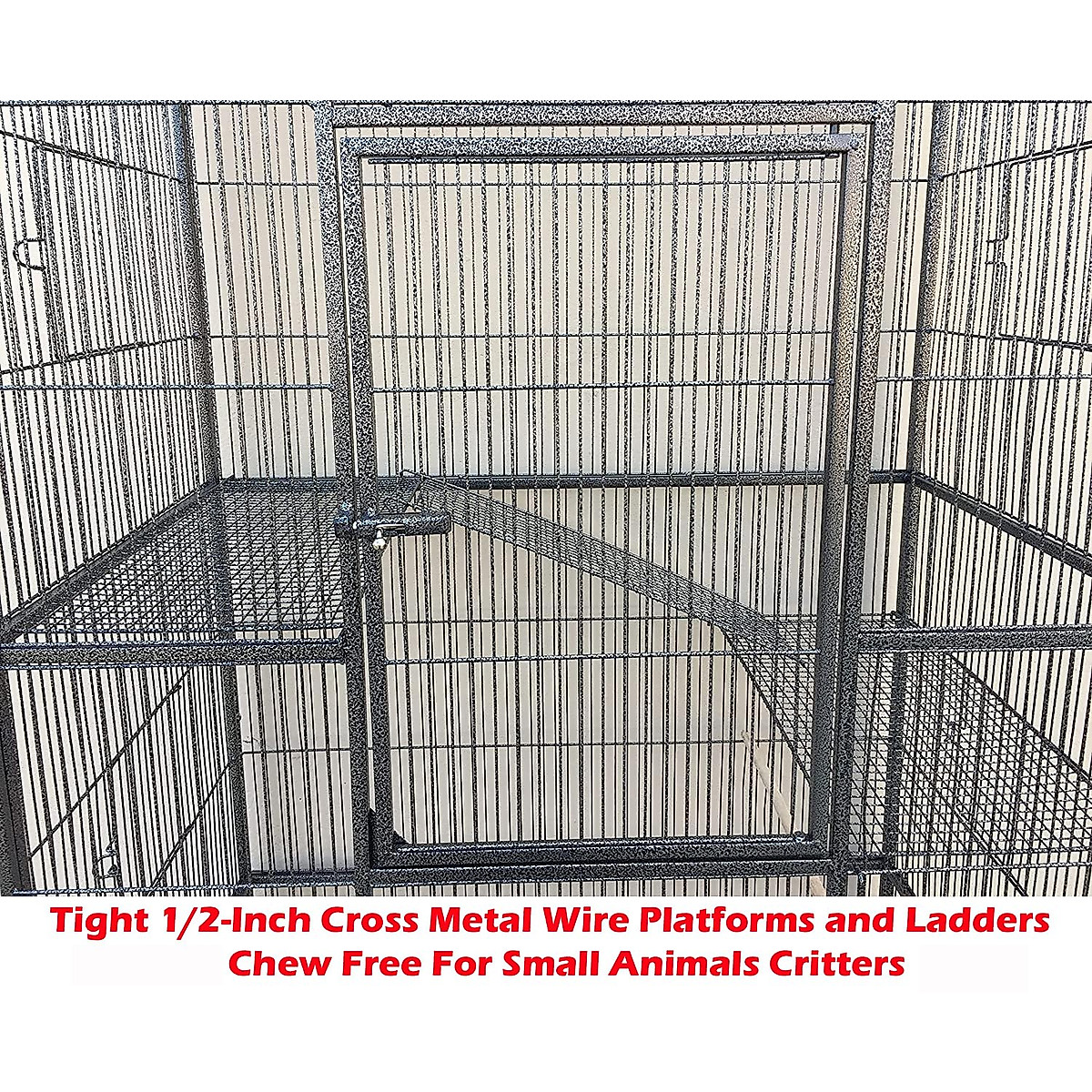 70" Extra Large Chew-Proof Wrought Iron 4-Levels Tight 1/2-Inch Bar Spacing for Ferret Chinchilla Sugar Glider Home Cage Easy to Clean Pull Out Tray with Removable Stand on Wheels