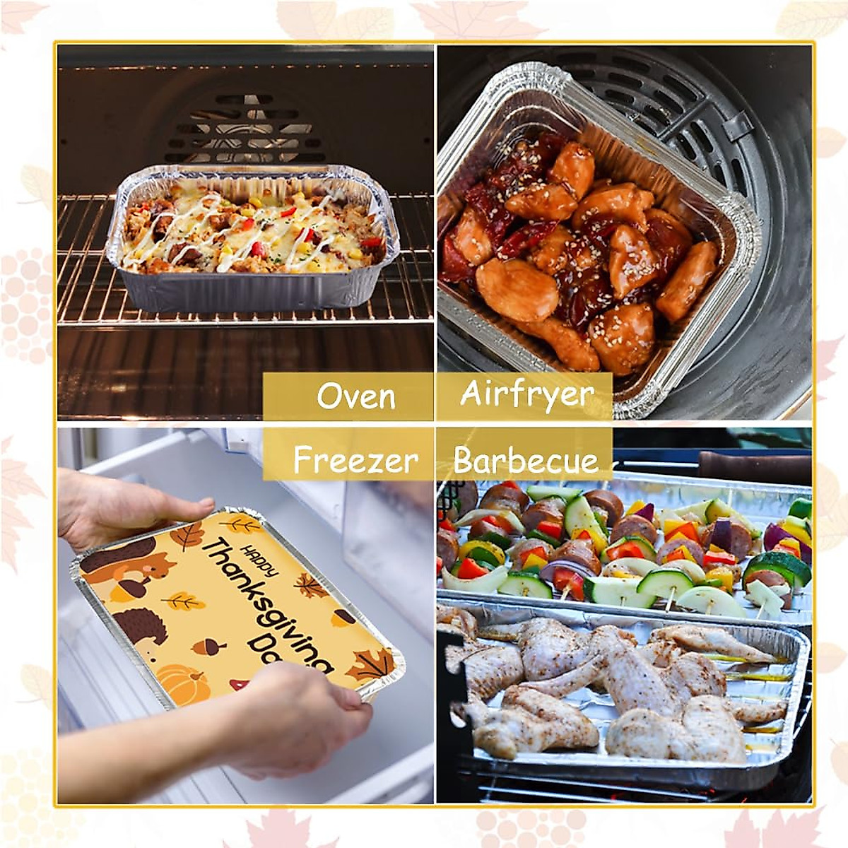 42PCS Thanksgiving Leftover Containers, Thanksgiving Tin Foil Containers with Lids Turkey Aluminum Disposable Food Storage Pans for Fall Party Leftovers, Holiday Treats, Thanksgiving Party Favors