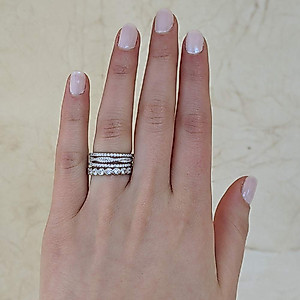 TwoBirch 18k White Gold Microplated 4 Piece Ring Set with Cubic Zirconia Stacking Ring Set (925 Silver, Sizes 9)