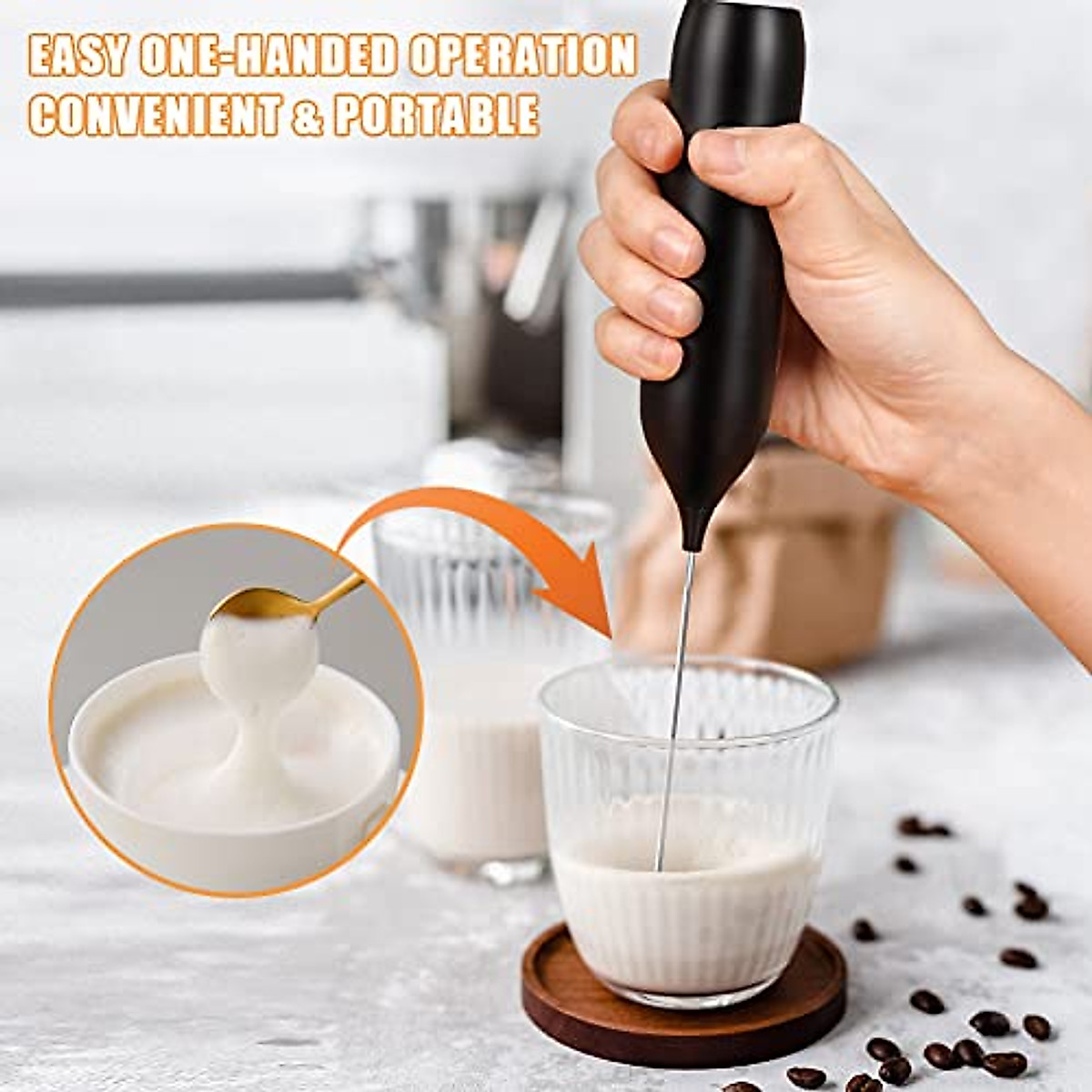CIRCLE JOY Rechargeable Milk Frother, Handheld Electric Milk Frother, Electric Coffee Whisk, Mini Coffee Mixer for Milk, Macha, Cappuccino and Chocolate