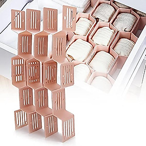 Oumefar 12pcs Drawer Dividers Organizer, Underwear Drawer Tool Drawer Divider Adjustable Honeycomb Closet Organizer Drawer Dividers(Pink)