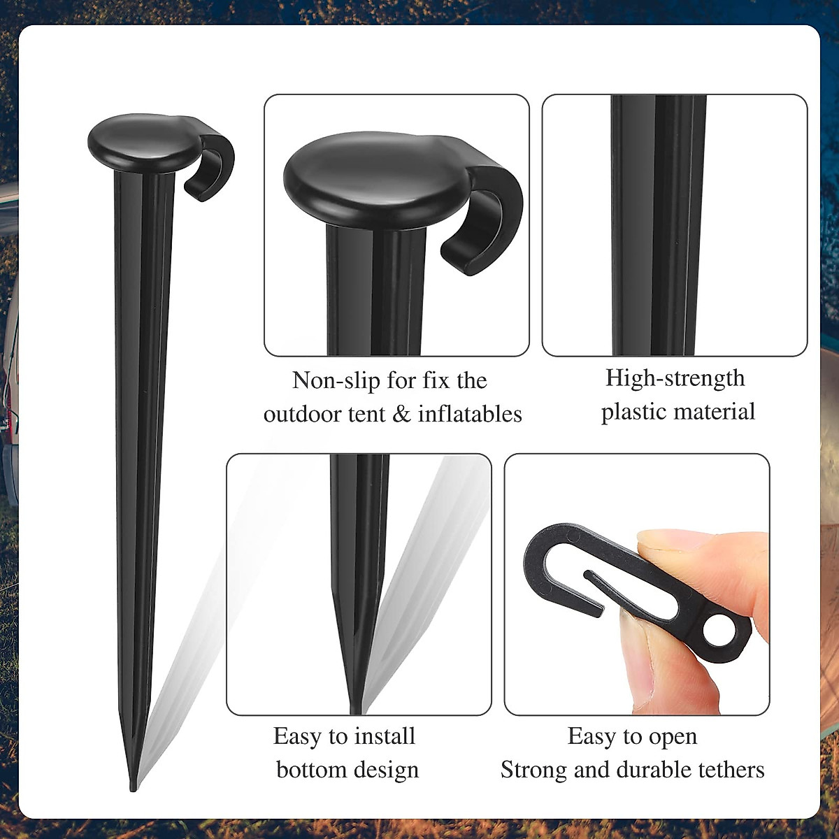 16 Sets Canopy Stakes with Nylon Ropes and Hook Tent Plastic Beach Tent Pegs Heavy Duty Tent Ground Anchor Stakes Outdoor Inflatables Stakes Tents Spikes for Garden Camping Lawn, 7 Inch