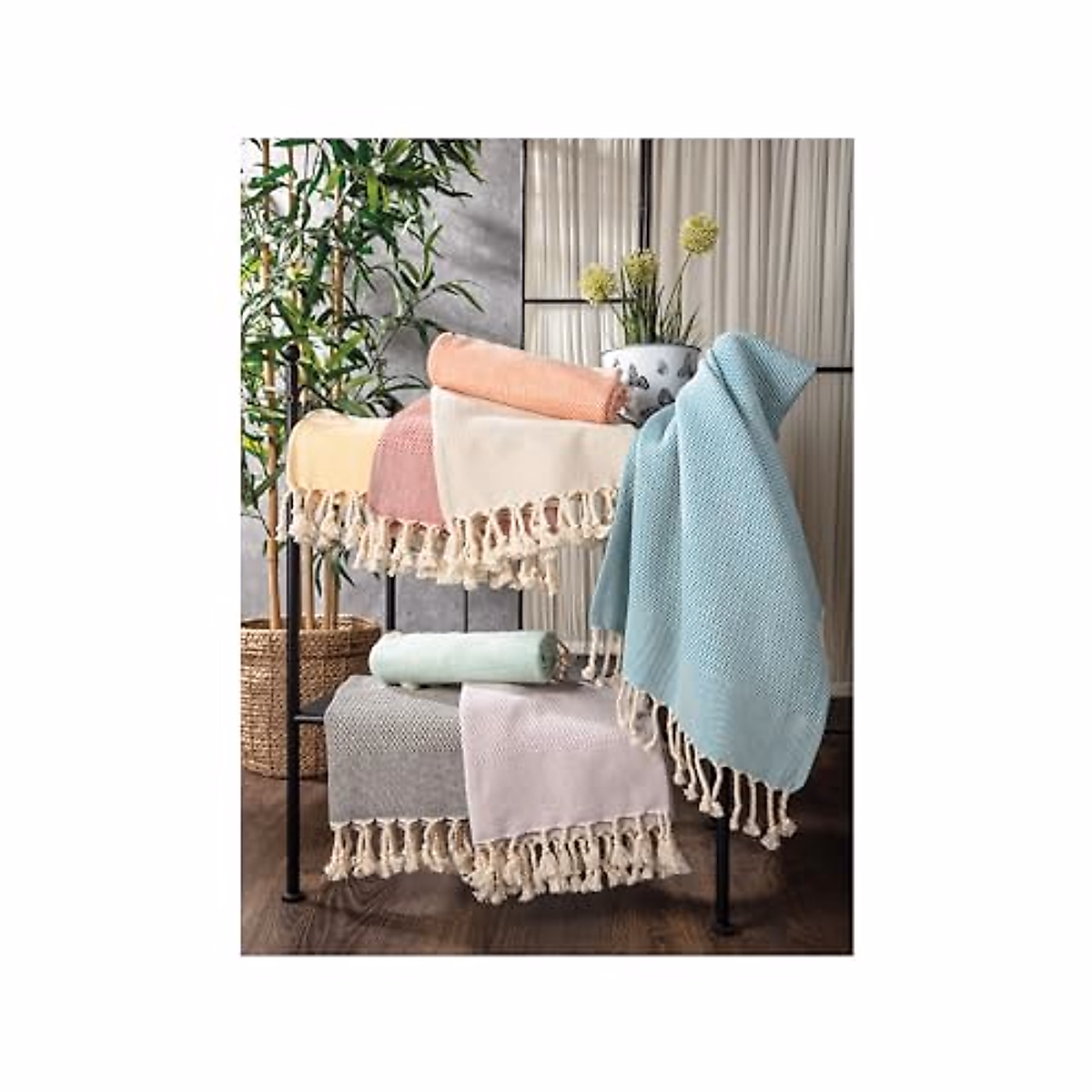 Toweach Turkish Hand Towel Set Bathroom (18 x 40) Farmhouse Decorative Kitchen Hand Towel, 100% Turkish Cotton, Sandproof, Quick Dry Boho Towels (Beige, 4)