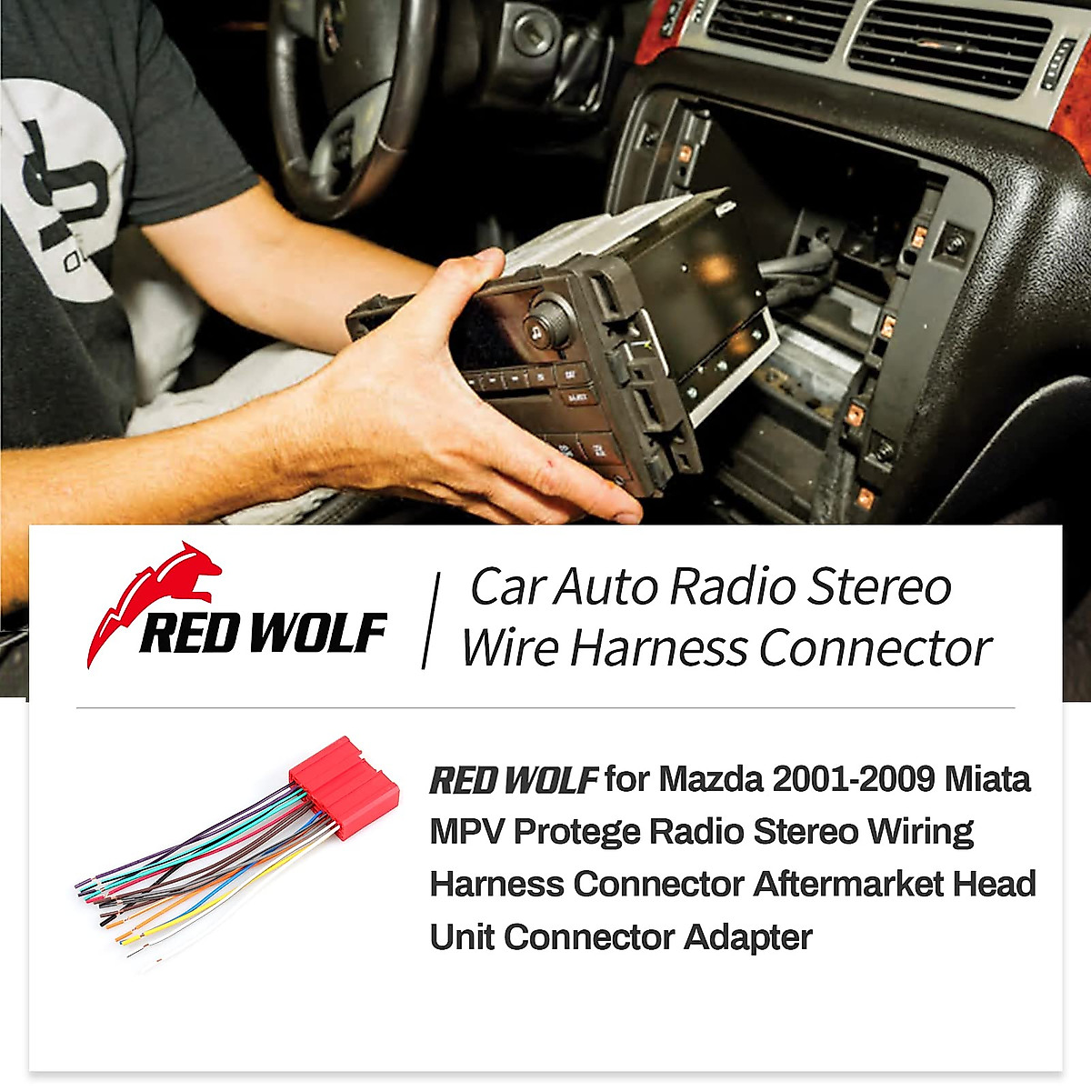 RED WOLF Radio Wiring Harness Connector Compatible with Mazda 2001-2017 Miata MPV Protege Car Stereo Wire Harness Adapter Mount on Aftermarket Head Unit Cable Plug