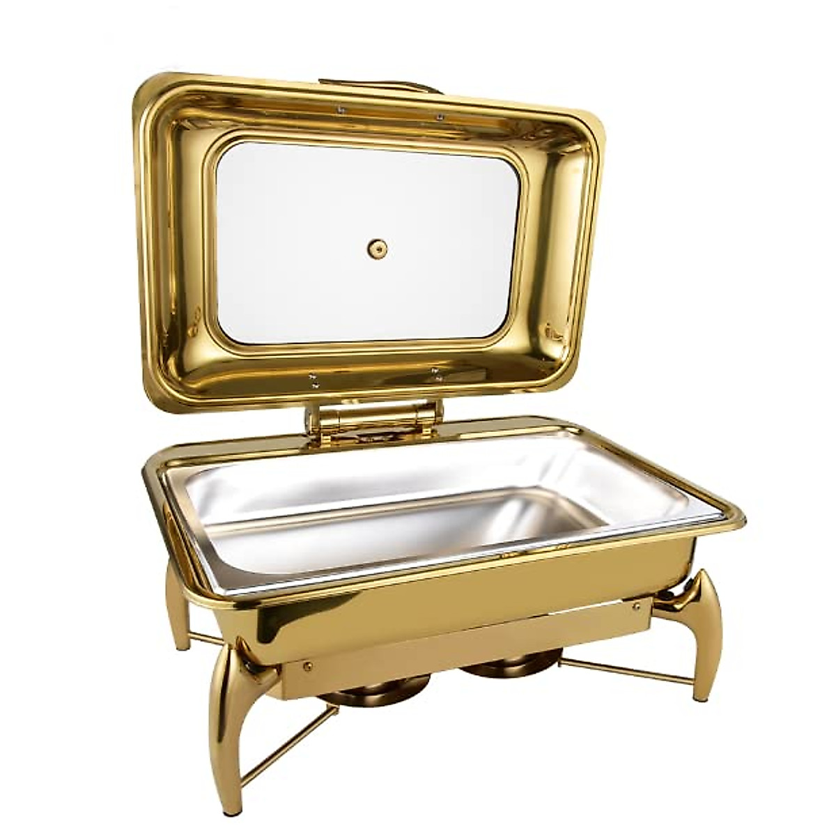 HONHPD 10L Stainless Steel Thickened Buffet Stove, Commercial Hotel Restaurant Breakfast Heating Furnace, Hydraulic Transparent Cover Buffet Stove, Chafing Dish Buffet Set, Gold（Full Size）