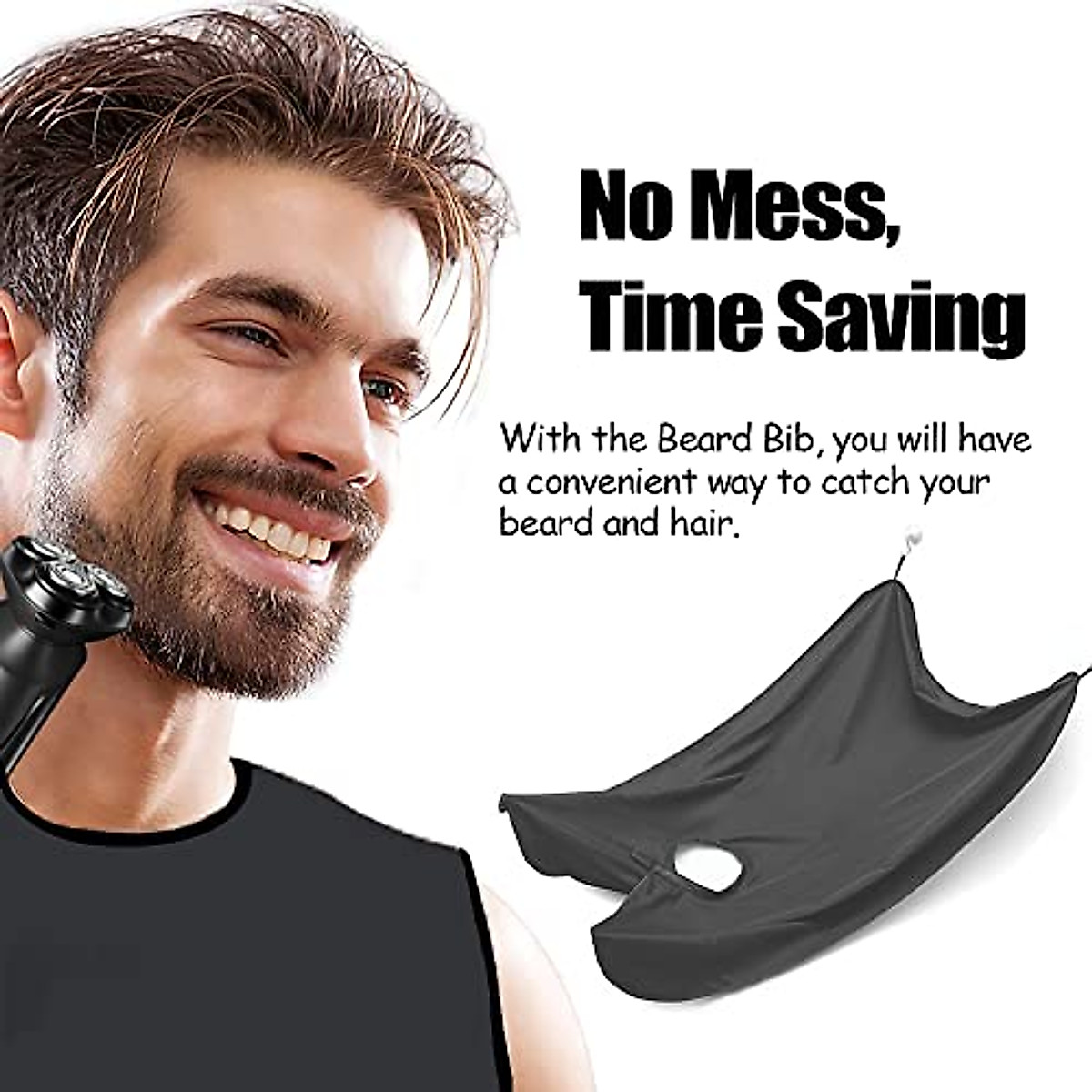 2 PACK Beard Apron Bib for Men, Stocking Stuffers Christmas Gifts for Men, Beard Shaving Catcher Apron Non-stick Beard Shaving Bib Trimming Grooming Bib kit with 2 Suction Cups (Black+White)