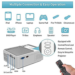 WIKISH Mini Portable Wireless Wifi Projector Bluetooth Led Outdoor Movie Hd Home Theater Video Mirror Projector for iPhone Android Gaming Ps4 Hdmi Usb