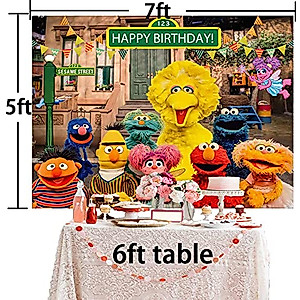 Elmo Street Cookie Monster Backdrop for Birthday Party Birthday Banner,Children Baby Shower Birthday Party Cake Dessert Table Decor Supplies Banner, Photo Studio Props7x5Ft
