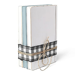 Wooden Rustic Decorative Books with Wood Bead Garland | Farmhouse Coffee Table Decor | Faux Fake Books for Living Room Kitchen End Table & Bookshelf Wall Decorations | Home Sweet Home Sign - Blue