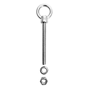 QWORK Stainless Steel Machinery Eye Bolt with Shoulder, 5 Pack 3/8" x 4" Long 304 Stainless Steel Marine Grade Shoulder Eye Bolt, Threaded Eyebolts
