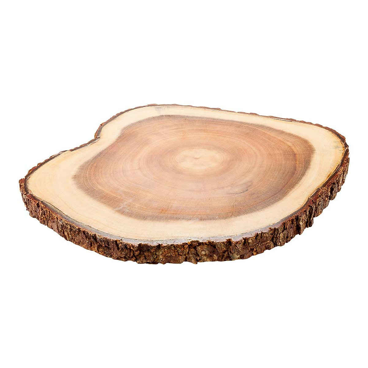 Restaurantware 9 Inch x 9 Inch Acacia Serving Board 1 Round Wood Platter With Bark - Varnished With Bark Edges Small Natural Acacia Rustic Chopping Board For Meats And Cheeses