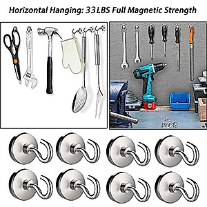 Elefama 100LB Magnetic Hooks Heavy Duty for Hanging BBQ Grill Utensils Tools Coat Wreaths Outdoor Strong Neodymium Rare Earth Magnets Hook Hangers for Refrigerator Locker Cruise Cabins