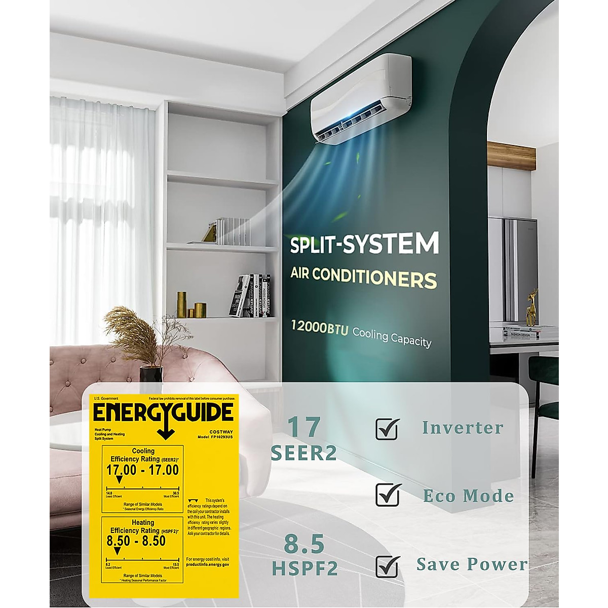 12000BTU Mini Split Air Conditioner and Heater -SIMOE Ductless Inverter Mini Split AC/Heating System with 1 Ton Heat Pump, 208-230V 17 SEER2 Wall-mounted AC, Cools Up to 750 Sq. Ft Energy Efficient