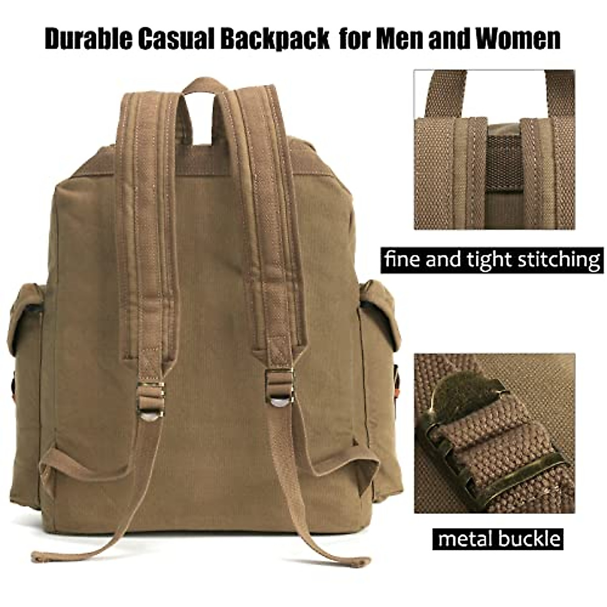 WINTMING Vintage Canvas Backpack Women Men Travel Rucksack Casual Laptop Backpack (Khaki)