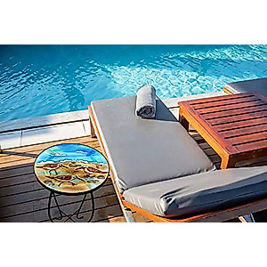 Glass Top Hand Painted Nautical Outdoor Accent Side Round Table (Sandpipper)