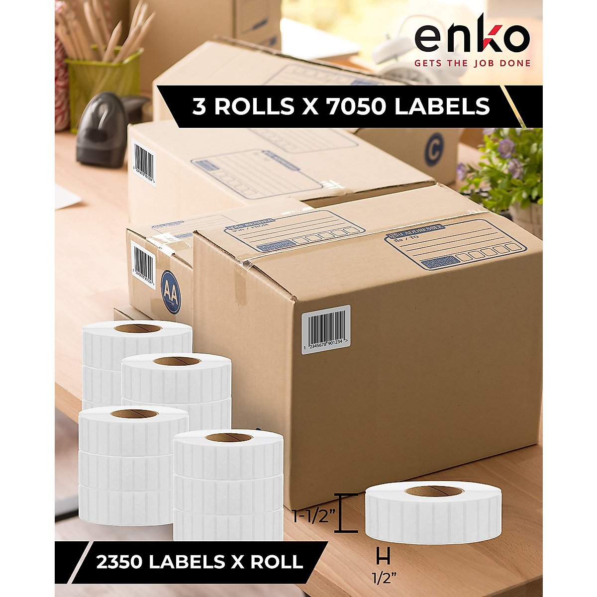 enKo (3 Rolls, 7,050 Labels) 1-1/2" x 1/2" Direct Thermal Label for Address Mailing and Shipping FBA FNSKU Labels