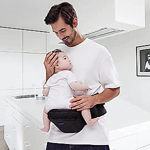Baby Ergonomic Hip Carrier with Seat for Child Infant with Advanced Adjustable Waistband &Various Pockets, Carrier for Newborn to Toddlers All-Seasons(Black)