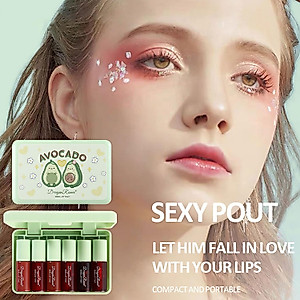 6 Colors Lip Tint Stain Set, Korean Lip Gloss Plumping Mini Liquid Lipstick, Multi-use Lip and Cheek Tint,Waterproof&Long Lasting,Natural Lip Stain Non-Sticky,Vivid Color (Avocado)