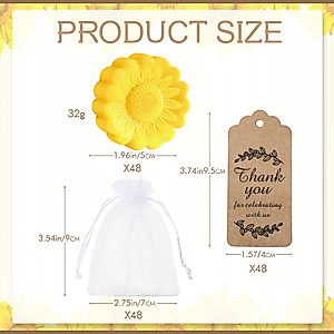 Buryeah 48 Set Sunflower Style Mini Soap for Wedding Party Favors Bridal Shower Baby Shower Guests Keepsake Mothers Day Gifts Cute Handmade Soap with Thank You Card and Organza Bags (Yellow)