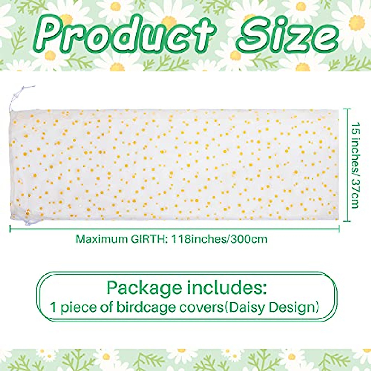 Large Bird Cage Cover Bird Cage Seed Catcher Bird Cage Liner Net Bird Cage Skirt Guard Birdcage ,Adjustable Nylon Mesh Net for Parrot Parakeet Macaw Round Square Cage Daisy Design (White,X-Large)