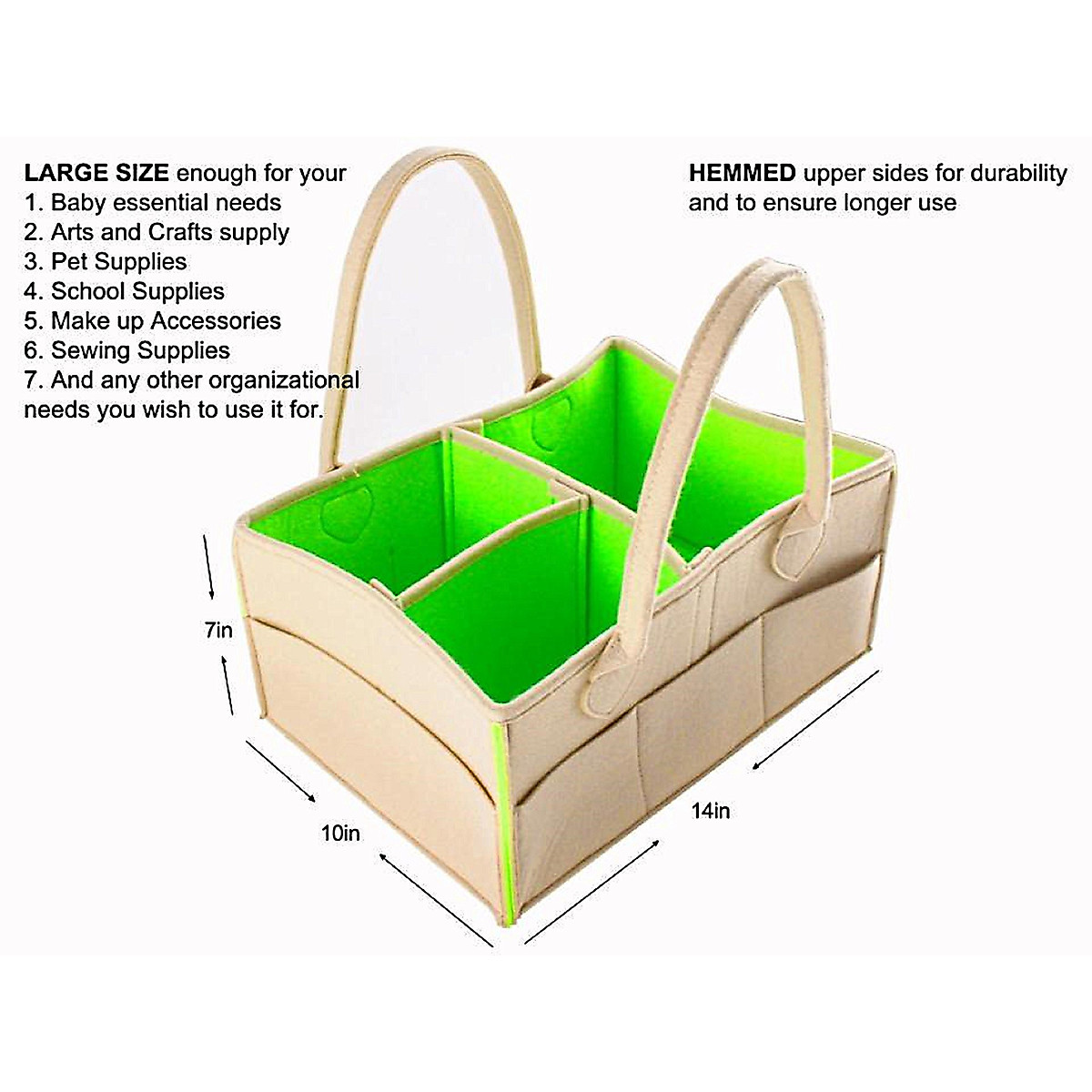 Secure All Caddy | Large Soft Eco-Friendly Nursery Organizer Diaper Caddy for Baby Needs, Arts, Office & School Supplies, Knitting, Sewing Supplies, Car Organization & More (1 Caddy)