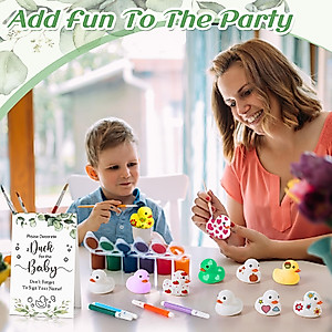 Seenelling 45 Pcs Baby Shower Decorate Ducks Game Set Includes Baby Shower Game Sign 32 DIY Blank Rubber Ducks 12 Paint Marker White Blank Rubber Duck Prize for Baby Shower Gender Revel Game(Leaves)