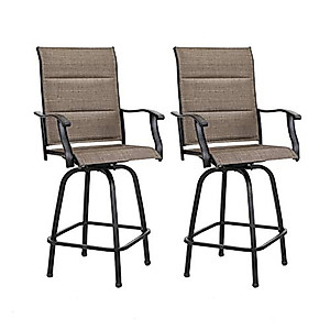 PHI VILLA Outdoor Swivel Bar Stool Set of 2 Patio Bar Chair Padded Textilene for Bistro Lawn All Weather Furniture Set, Brown
