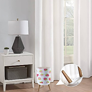 Small Trash Can with Lid for Bathroom Kitchen Office Diaper Fruit Cute fresh strawberry pink polka dot isolated white Design for Bedroom Garbage Trash Bin Dog Proof Waste Basket Cute Decorative