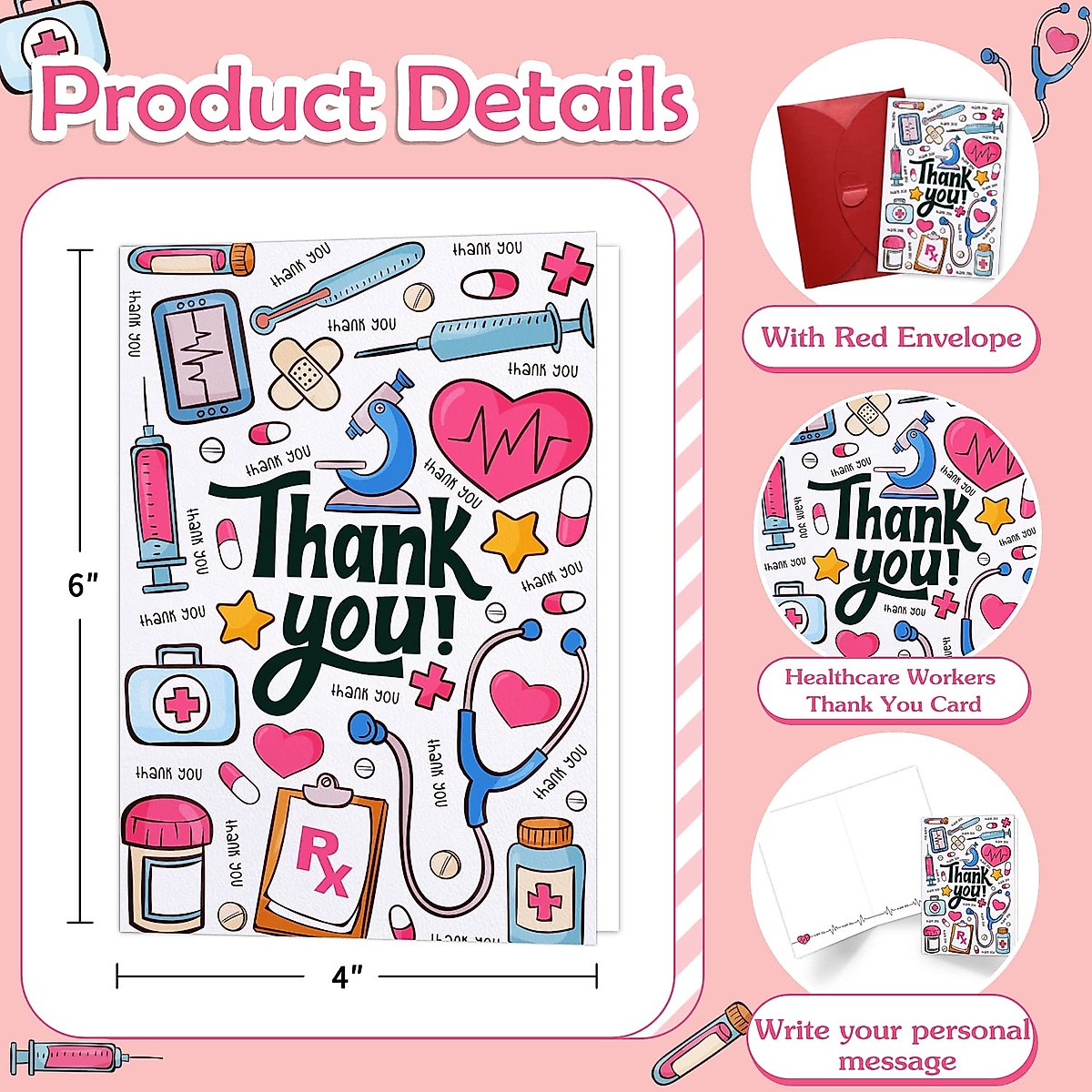 FLYAB Thank You Card for Nurse Doctor 4"x6" Medical Healthcare Workers Thank You Card with Envelope for EMTs Essential Medical Staff