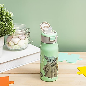 Zak Designs Star Wars Double-Wall Vacuum Insulated, 18/8 Stainless Steel Kids Mesa Water Bottle with Flip-Up Straw Spout and Locking Spout Cover, Durable Cup for Sports or Travel (13.5 oz,The Child)