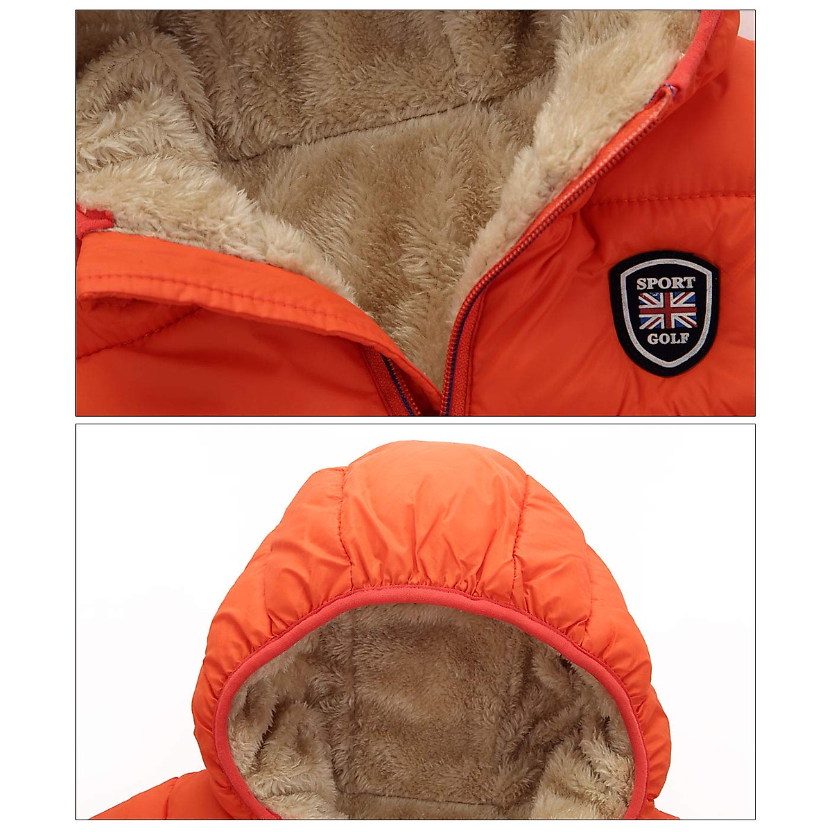 Happy Cherry Kids Winter Windproof Warm Coat Autumn Thick Fur Lined Outwear Hooded Zipper Jacket with Pockets for 2-3 Years, Orange