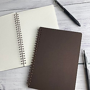 YADUO A5 Grid Spiral Notebook, Graph Paper Journal with 200 pages of Thick Paper, 2 Pack Writing Notepad for Engineering, Graphing in School&Office, 8.3 x 5.7 in, with 2 Gift Pens (Coffee)