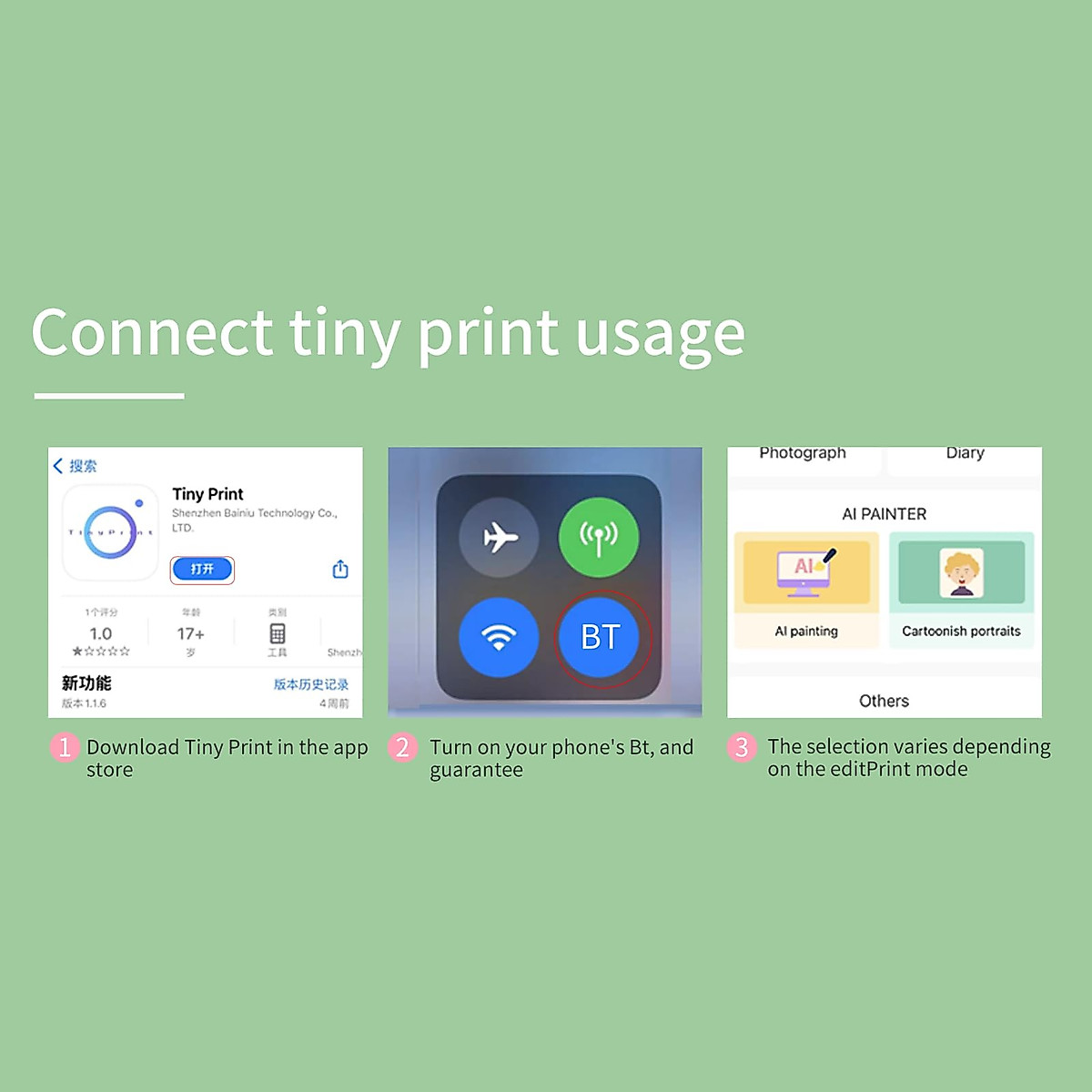 HXBER Mini Printer, Mini Pocket Thermal Instant Photo Printer Label Maker Machine BT Wireless Connect Compatible with Android or iOS APP Support Receipt Label Memo Sticker Notes Lists Scrapbook DIY