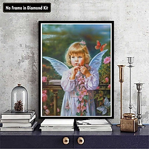 Zariocy 5D Diamond Art Painting Kits Angel Little Girl, DIY Paint with Diamond Art Wing Round Full Drill Crystal Diamond Embroidery Paintings Arts Craft for Home Office Wall Decor 30x40 cm