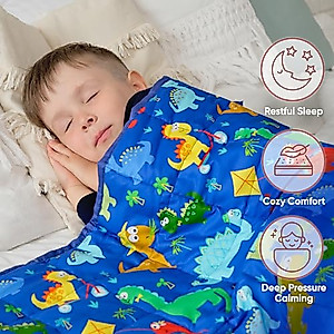 CHANDELLI JR Dinosaur Kids Weighted Blanket 36" x 48", 5 LB Weighted Blanket For Toddlers, 100% Cotton Soft Fabric Material, Premium Glass Beads, Heavy Blanket Good for Lap Blanket, Great Toddler Gift