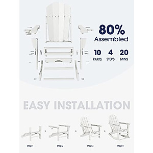 KINGYES Folding 4 in 1 Multifunctional Adirondack Rocking Chair, White