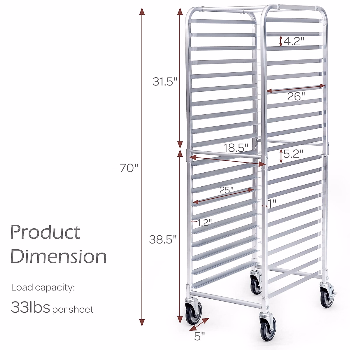 PETSITE 20 Tier Sheet Pan Rack, Commercial Aluminum Full & Half Bun Pan Bakery Rack with Brake Wheels for Restaurant Home Kitchen