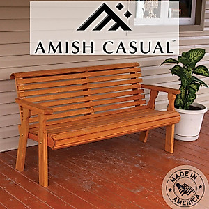 Amish Casual Heavy Duty 5 Foot Roll Back Outdoor Bench in Cedar Stain - Amish Made in The USA from Treated Pine for Outdoor Durability, 700 Lb Weight Capacity