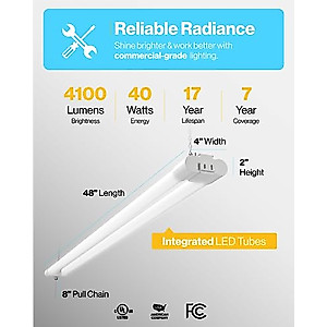 Sunco Linkable LED Utility Shop Light, 4500 LM, 5000K Daylight, 4 FT, 48 Inch Integrated Fixture for Garage, 40W Equivalent 150W, Surface + Suspension Mount, White